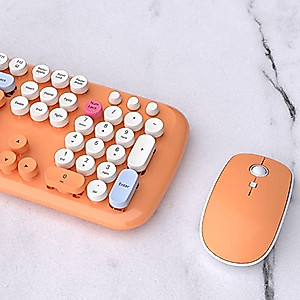 Colorful Wireless Computer Keyboards Mouse Combos, UBOTIE Polychrome Round Keycaps Retro PC Keyboards 2.4GHz Radio Frequency Connection with Optical Mouse(Orange-Colorful)
