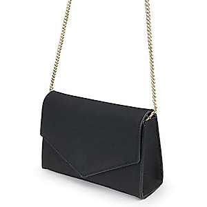HOXIS Minimalist Evening Envelope Clutch Chain Shoulder Bag Women Faux Leather Suede Purse (Black)