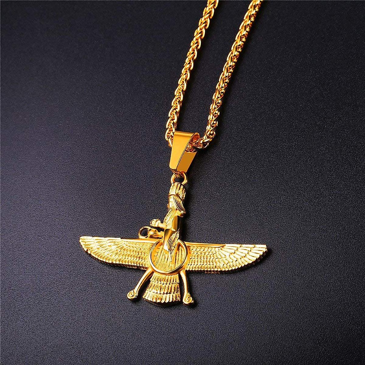 U7 Farvahar Pendant with Chain 18K Gold Plated Symbol of Iran Persian Gift Necklace