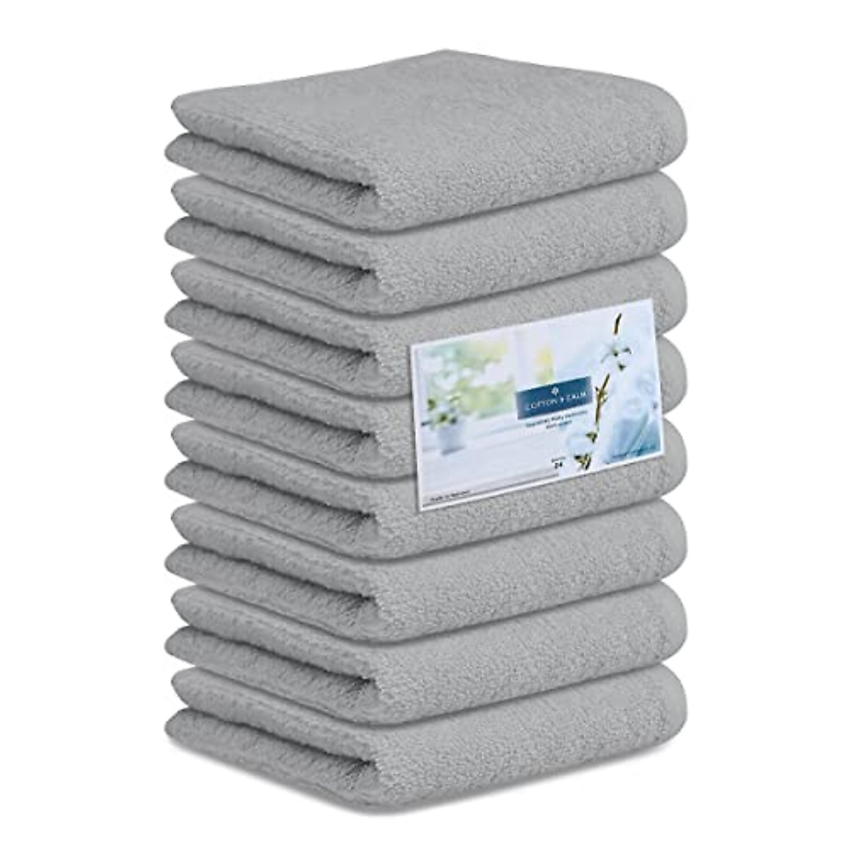 Cotton & Calm Exquisitely Fluffy 100% Cotton Wash Cloths Set - Luxurious 24 Pack Grey Washcloths - 12x12 Inches Face Towel - Super Soft and Absorbent for Face, Hand, Gym & Spa