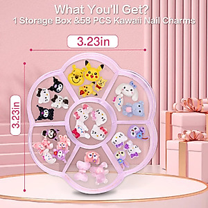 Hollyasa 58 PCS Kawaii Nail Charms Slime Charms 3D Nail Art Charms Flatback Resin Charms, for Nail Art Decorations Supplies