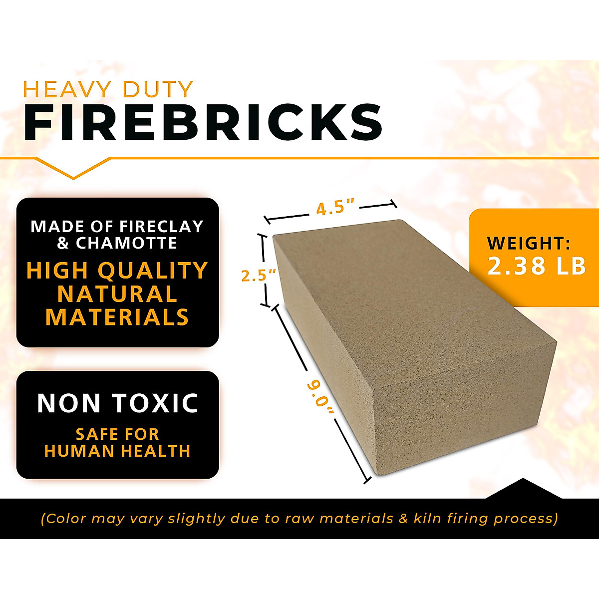 GIRtech Fire Bricks FireBrick High Temperature Insulated Firebricks - 2500F Pack of 2 - Size 9" x 4.5" x 2.5" - Fireclay, Chamotte Firebricks for Ovens, Forges, Kilns, Fireplaces, Wood Stoves