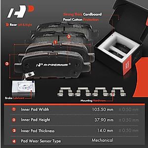 A-Premium 12.13 inch (308.10mm) Rear Vented Disc Brake Rotors + Ceramic Pads kit Compatible with Select Infiniti and Nissan Models - FX35, Q50, QX70, JX35, M35H, M37, M56, Q60, Murano, Pathfinder