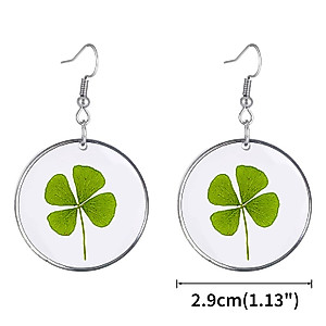FM FM42 Dried Leaves Lucky 4-Leaf Clover Round Drop Dangle Hook Earrings