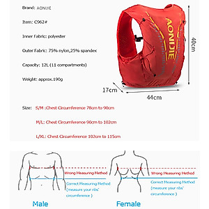 AONIJIE 2.5L/12L Hydration Backpack Men Women Running Vest Pack For Outdoor Sports Hiking Climbing Cycling Marathon (12L# Black&Blue-L/XL)