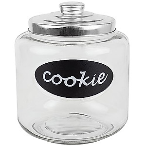 Home Basics Large Capacity Glass Cookie, Pasta, Sugar, Flour, Cereal, Jar with Secure Metal Lid and Decorative Jar Label