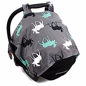 Dear Baby Gear Deluxe Car Seat Canopy - Infant Car Seat Cover - Baby Car Seat Covers - Carseat Canopy for Infant Car Seats - Car Seat Cover (Reversible Black, Grey, Mint Moose, Aztec Minky 40"x30")