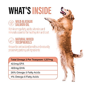 Wild Alaskan Salmon Oil for Dogs Skin and Coat (16oz) - Omega 3 Liquid Fish Oil Supplement for Dog Allergy Relief - Supports Hip and Joint, Itchy Skin Relief & Shedding - Dog Skin and Coat Supplement