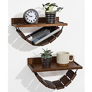 Sivapleso Floating Nightstand Set of 2, Wood Wall Mounted Nightstand Desk Bedside Tables Floating Shelves with Hammock Rustic Decor for Living Room, Bedroom, Kitchen, Office