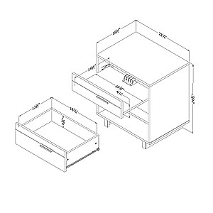 South Shore Fynn Nightstand with Cord Catcher, Gray Oak, 22.25 in x 16.5 in x 24.75 in (D x W x H)
