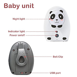 TimeFlys Audio Baby Monitor Digital Focus Panda Baby Monitor Two Way Talk Rechargeable Battery 1000 Feet Long Range USB Connection Paging Night Light Cute