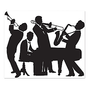 Beistle 20's Jazz Band Insta Mural Complete Wall Decoration Mardi Gras Music Party Supplies, 5' x 6', Black/White