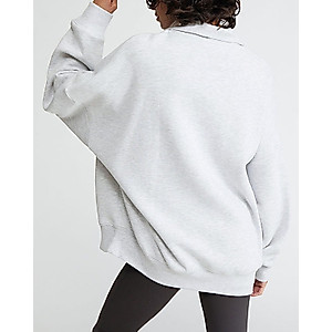 Tangduner Womens V Neck Casual Pullover Sweatshirts Fleece Oversized Long Sleeve Slouchy Polo Sweatshirt with Pocket Grey