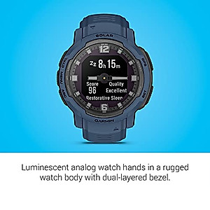 Garmin Instinct Crossover Solar, Rugged Hybrid Smartwatch with Solar Charging Capabilities, Analog Hands and Digital Display, Tidal Blue