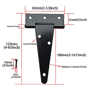 4 inch T Strap Hinges, Heavy Duty T-Strap Shed Door Hinges Gate Hinges, Tee Hinge for Wooden Fences,Yard Door,Barn Door Gates, Wrought Rustproof 6PCS