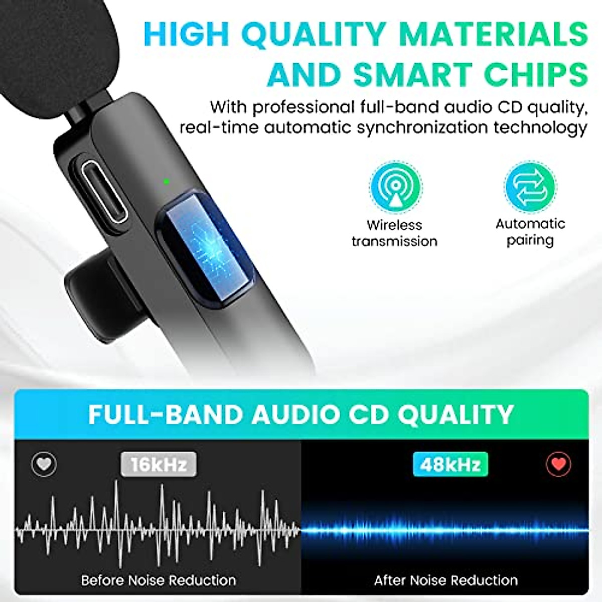 EJCC 2 Pack Wireless Microphone for iPhone iPad, Mini Wireless Clip-on Microphones for iPhone Video Recording, YouTube, Interview, TikTok, Vlog