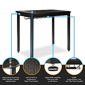 The Office Oasis Small Computer Desk with Cable Management Tray, 36in Length, Black