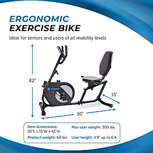 Stamina Recumbent Exercise Bike 1346 - Exercise Bike with Smart Workout App - Recumbent Exercise Bike for Home Workout - Up to 250 lbs Weight Capacity Black