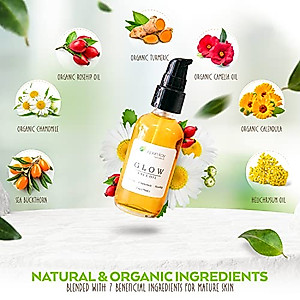 Glow - Turmeric & Rosehip Face Oil, Natural & Organic Face Moisturizer with Turmeric and Chamomile - Facial Serum - 2 oz