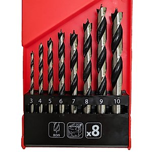 KEWAYO 8PCS Brad Point Drill Bits 3 to 10mm Spiral Twist Wood Drill Bits Set for Soft, Drill Bit Set, Brad Point, Black