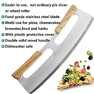 ALLTOP Pizza Cutter Rocker,Stainless Steel Blade Knife With Double Wooden Handle & Plastic Cover, Large Pizza Slicer/Chopper,Good Kitchen Tool -14 In
