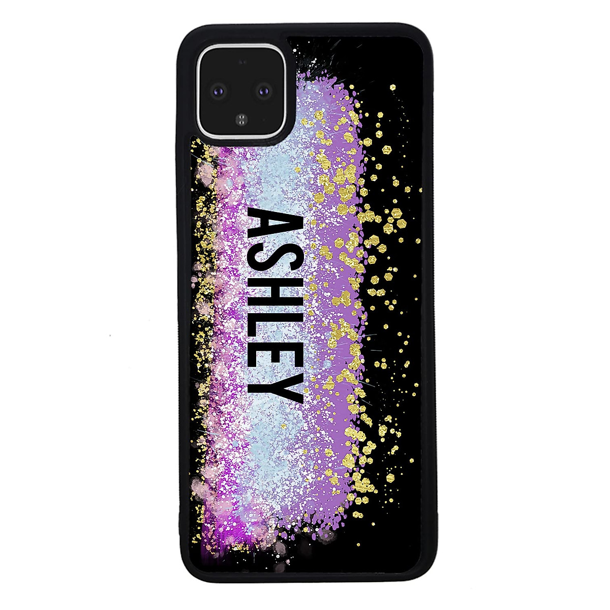 Unicorn Teal Purple Pink Gold Splash Personalized Black Rubber Phone Case Compatible With Google Pixel 8 Pro, 8a, 8, 7a, 7, Pixel 7 Pro, 6a, Pixel 6 Pro, 6, 5, 4a 5G, 4a 4G, 4, 4 XL, 3a, 3a