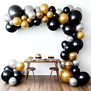HOUSE OF PARTY Black and Gold balloon Arch Kit - 124 Pcs |5/10/12/18 Inch Graduation Balloons 2024 | Black and Gold Balloon Garland for Halloween, Baby shower, Anniversary & Party Decorations