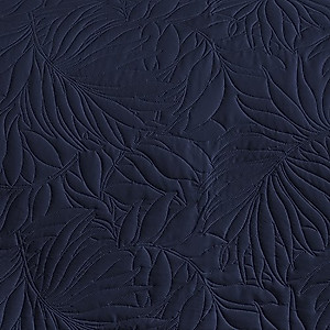 Comfy Bedding Extra Lightweight and Oversized Thermal Pressing Leafage 3-Piece Coverlet Set (Full/Queen, Navy Blue)