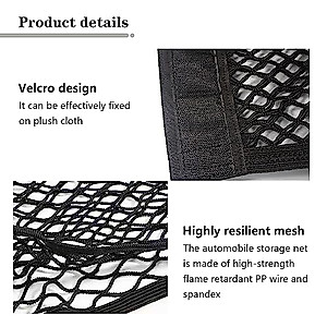 ZKFAR 2 PCS Car Seat Back Dual-Layer Magic Sticker Elastic Net Pocket, Storage Network, 9.8In * 23.6In, Organizer Storage Bag, Universal for Most Cars RV (Black)