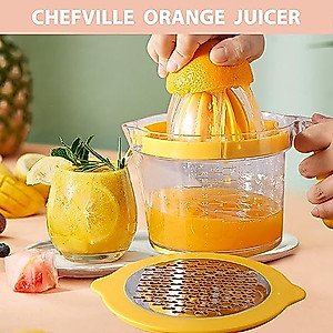 Manual Juicer, ChefVille MJ02 Multifunctional Hand Juicer, Lemon Lime Squeezer with Comfortable Grip Handle, 21-Ounce Capacity Orange Juicer (ORANGE)