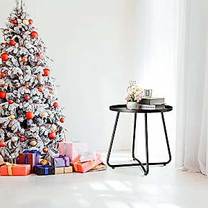 danpinera Outdoor Side Tables, Weather Resistant Steel, Small Round End Table for Patio Yard Balcony Garden Bedside Black