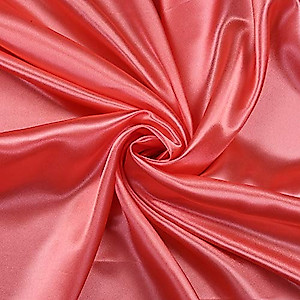 VDS Coral Fabric, 5 Yards Continuous, 45” Wide, Wedding Party Decoration Charmeuse Silky Sateen Bridal Dress DIY Crafts Fashion Scarf Costumes Lining Sewing Backdrop Arch Cloth