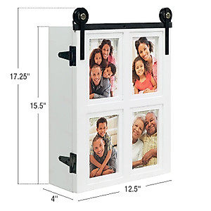 Barndoor Picture Frame Jewelry Organizer - Holds Four 4x6" Photos (White)