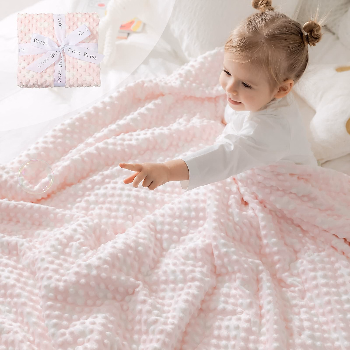 Plush Embossed Raised Dot Baby Blanket for Boys and Girls, Soft Velbo Mink Dotted Double Layer Receiving Blanket Bamboo Fabric Backing for Newborn Premium Quality Blanket, Pink 50" x 60