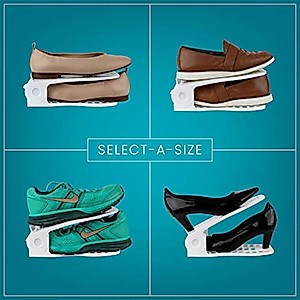 Homeries Shoe Slots Organizer – Space Saving Adjustable Shoes Organizer Rack for Closet – Easy Shoe Stacker for Sneakers, Low Heels, High Heels, Sandals, Kids Shoes (Bright White, 18)