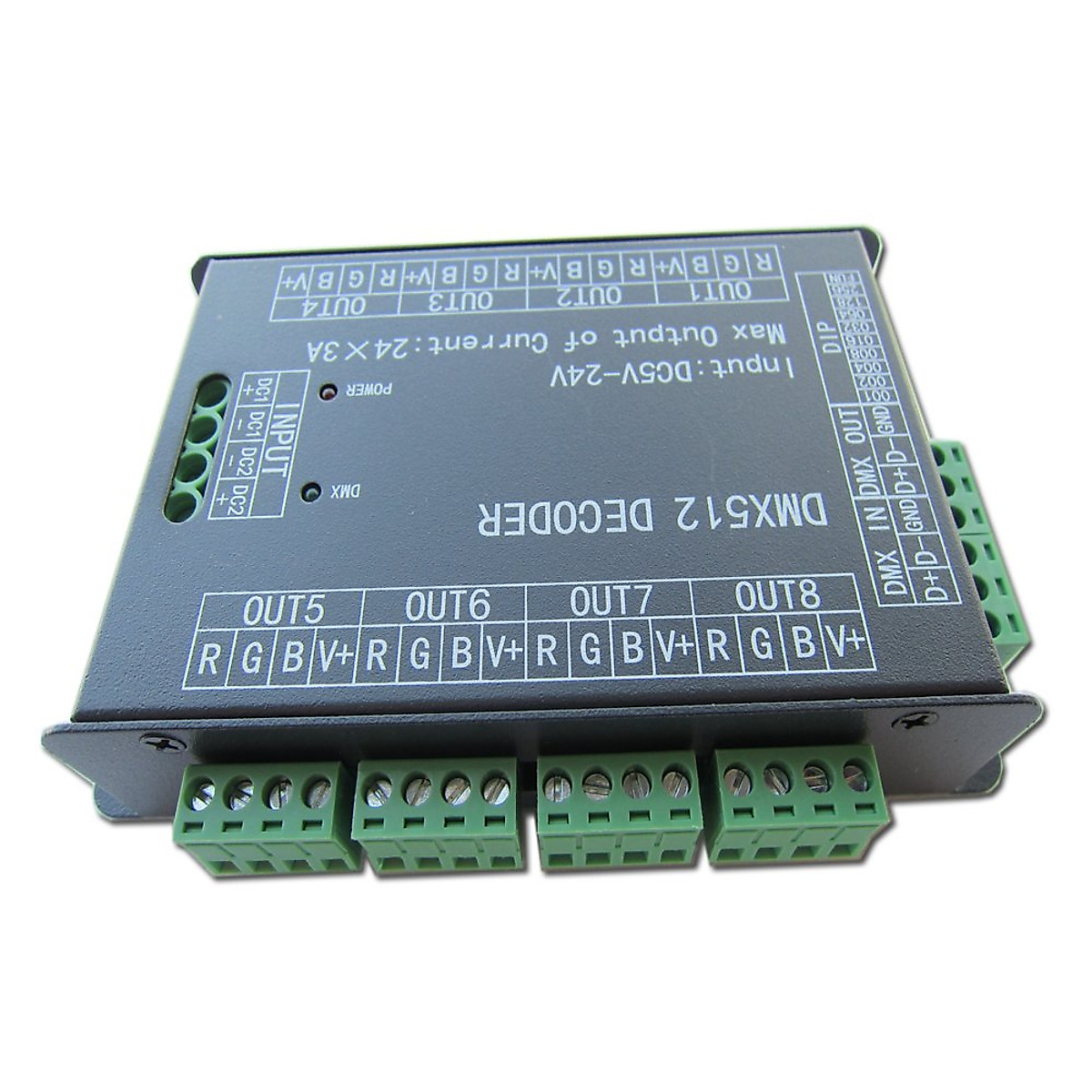 High Power 24 Channel RGB 3A/CH DMX512 Controller Led Decoder Dimmer 500Hz Flicker Free Smoother Dimming DMX Signal Indicator Flashes Function DC 5V-24V