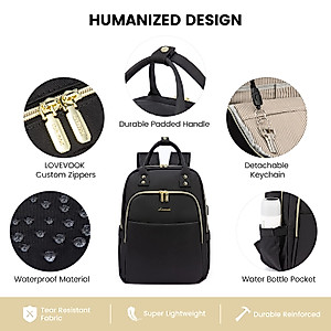 LOVEVOOK Laptop Backpack Purse for Women, 15.6 Inch Waterproof Work Laptop Bag, Large Teacher Nurse Bag with USB Port,Business Travel Computer Backpack College School Bookbag, Bllack