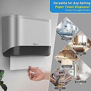 PLUSSEN Multifold Paper Towel Dispenser,C-Fold Folded Hand Paper Towels Dispenser Wall Mount for Commercial (Silver)