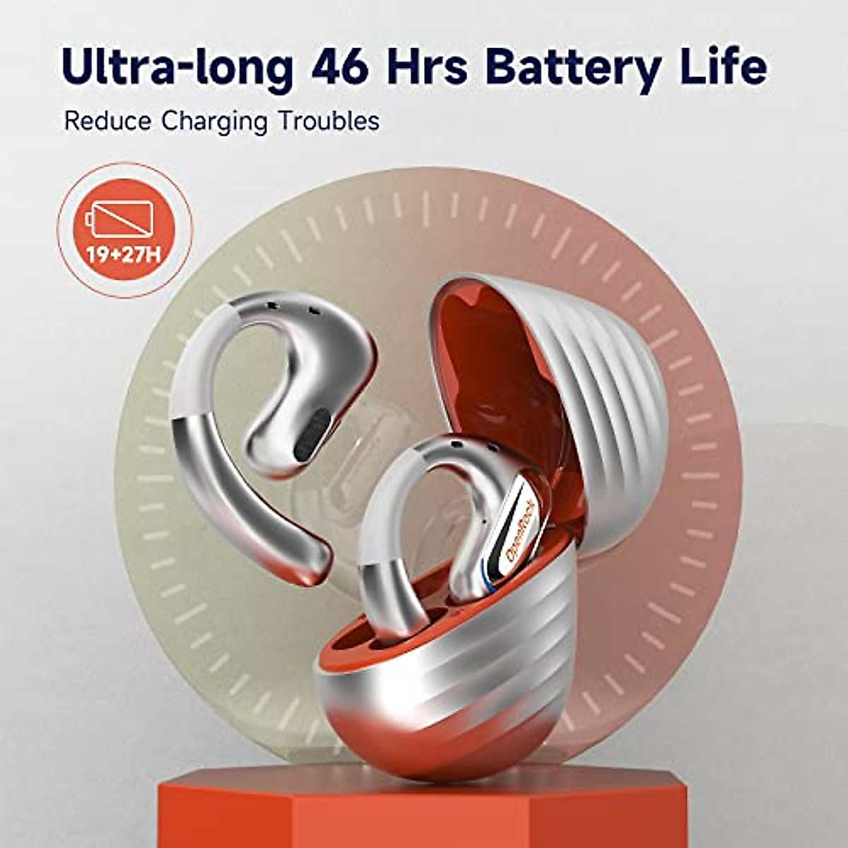 OpenRock Pro Open Ear Air Conduction Earbuds, Bluetooth 5.2 46H Playtime Wireless Sports Earbuds with Charging Case, Adjustable Ear Hooks, IPX5 Waterproof Ideal for Cycling Workouts Office