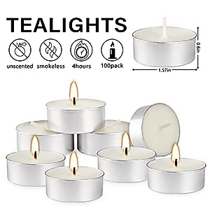 100-Pack Unscented Tea Lights Candles|4 Hour White Smokeless Tealight Candles|in Bulk Votive Little Candles for Shabbat, Wedding,Parties,Birthdays,Anniversaries