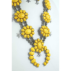 tipi Southwestern Faux Turquoise Squash Blossom Statement Necklace & Earrings Set (Yellow)