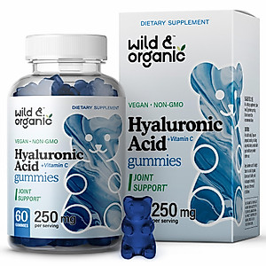 Hyaluronic Acid Gummies 250mg - Pure Hyaluronic Acid Supplements for Joints - Hair Skin and Nails Gummies w/Hyaluronic Acid Powder - Skin Supplement w/Vitamin C Hyaluronic Acid - 60 Vegan Chews