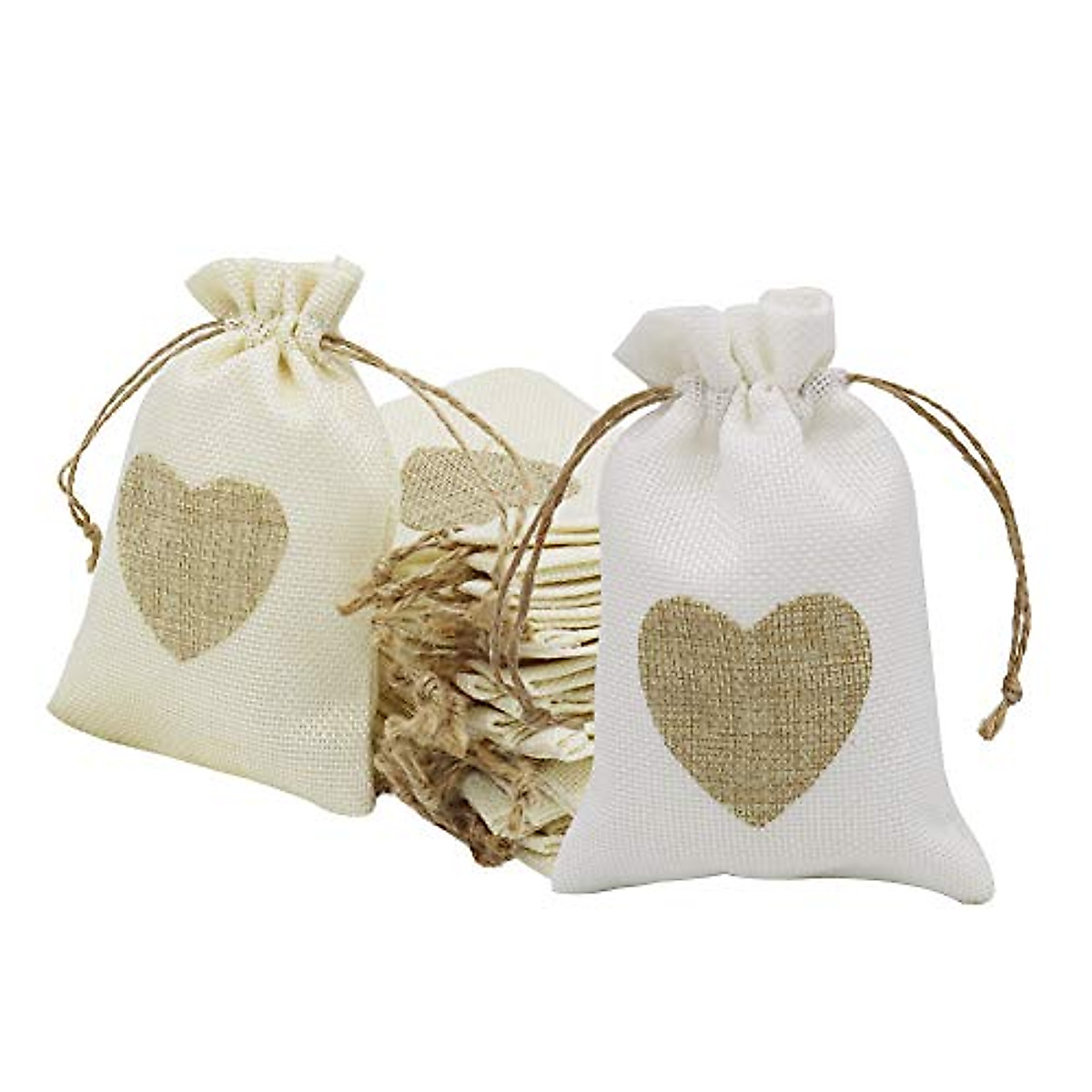 HRX Package Small Burlap Heart Gift Bags with Drawstring, 20pcs Jute Cloth Favor Pouches for Wedding Shower Party Christmas Valentine's Day DIY Craft (3.9 x 5.7 inches)