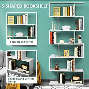 Function Home Geometric Bookcase, S Shaped Bookshelf, Modern Freestanding Decorative Display Shelves, White Book Shelf for Bedroom Living Room Office