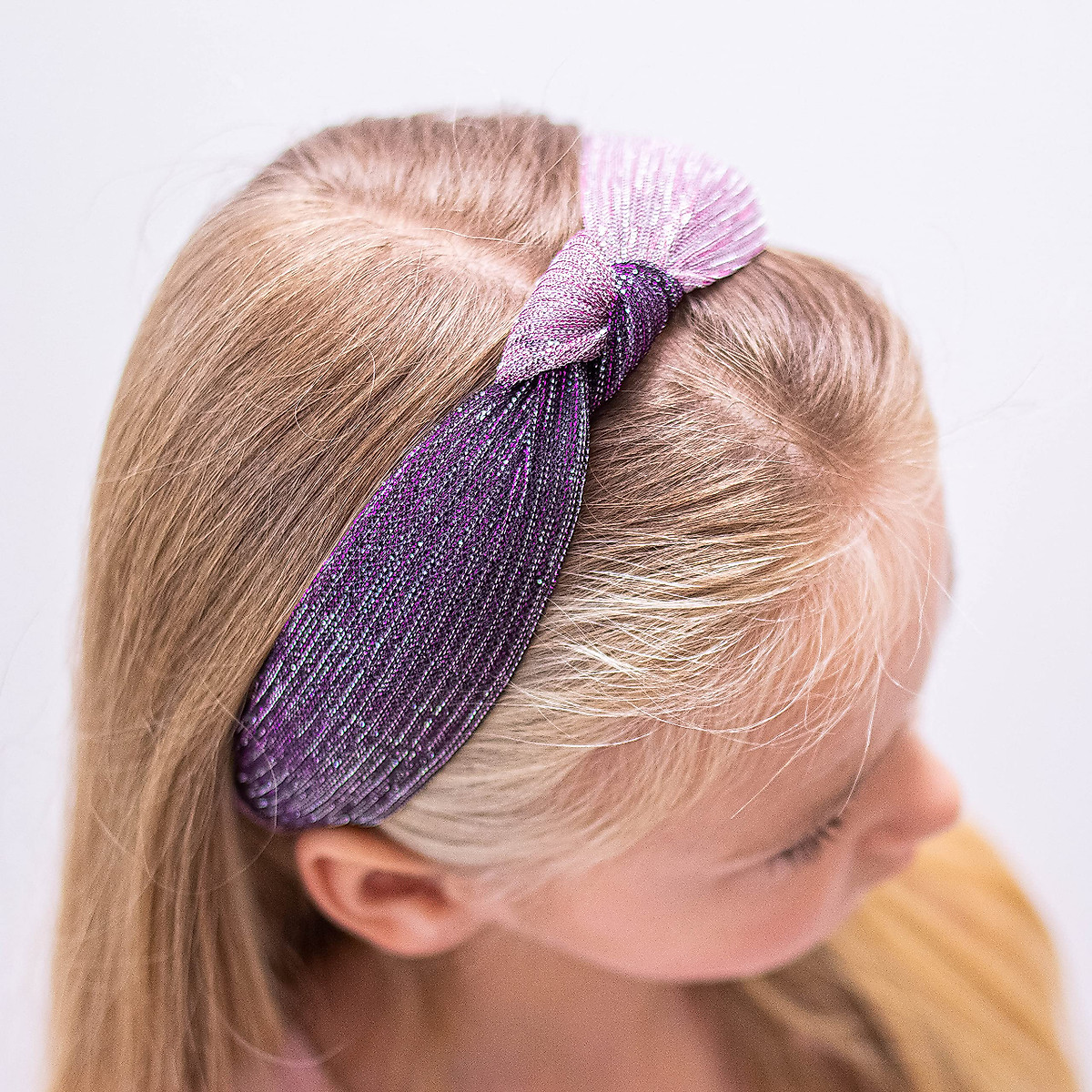 FROG SAC 3 Top Knot Headbands for Girls, Cute Knotted Headband Pack, Two Tone Hair Accessories in Blue, Pink, Purple, Boho Fashion Headbands for Kids Ages 5-12