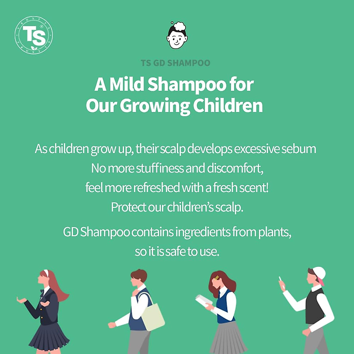 TS GD Shampoo for Dandruff & Itchy Scalp (13.5 Oz) Youth & Teen Shampoo | Treatment for Adolescents | Allergen free | Silicone,SLS,SLES Free | Korean Shampoo