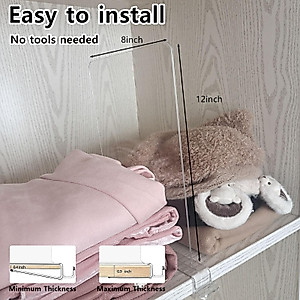 Yunlism Clear Acrylic Shelf Dividers, 12 Inches [Extra Tall Version] Clear Shelf Dividers for Organization, Closets Shelf Separator, Shelf Divider Fits Shelves of 0.4-0.9 Inch Thickness (6 Pack)