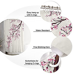 Blooming Cherry Tree Shower Curtains for Bathroom Decoartion, Waterproof Cloth Shower Curtains Durable Bath Curtain for Showers Bathtubs Pink Floral Rustic Burlap Backdrop 36x72 IN Hooks Included