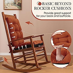 Basic Beyond Rocking Chair Cushions Set of 2, Porch Rocker Cushions for Wooden Rocking Chairs Outdoor with Thick Padding, Back Cushion with Ties, Tufted Seat Cushion with Non-Slip Backing(Rust)