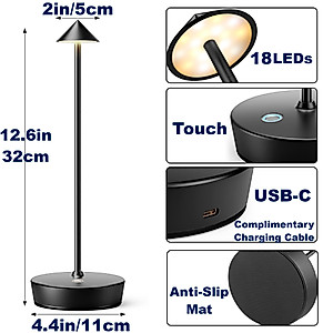 Willdoak Cordless Table Lamp Rechargeable, 6000mAh Battery Operated LED Table Light, Stepless Dimming Portable Waterproof Touch Table Lamp for Patio Restaurant Outdoor